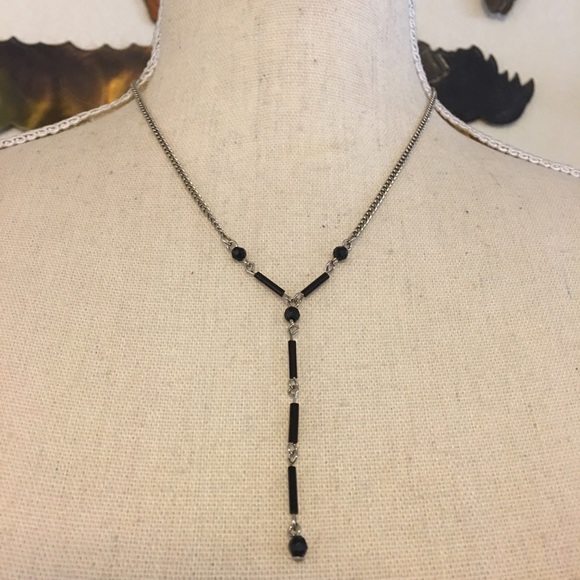 Jewelry | Dainty Black Bugle Bead Silver Tone Chain Necklace | Poshmark